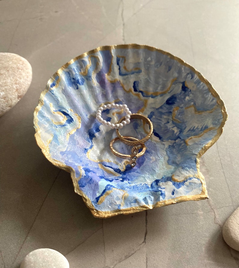 Hand Painted Scallop Shell Ring Dish - Etsy