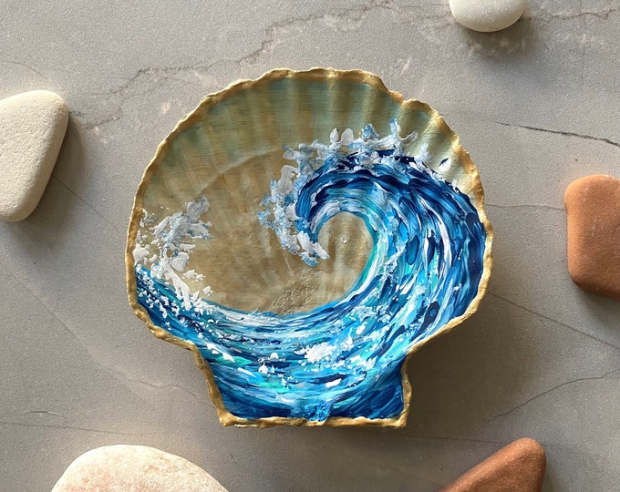 Ocean Wave Painted Scallop Shell - Etsy