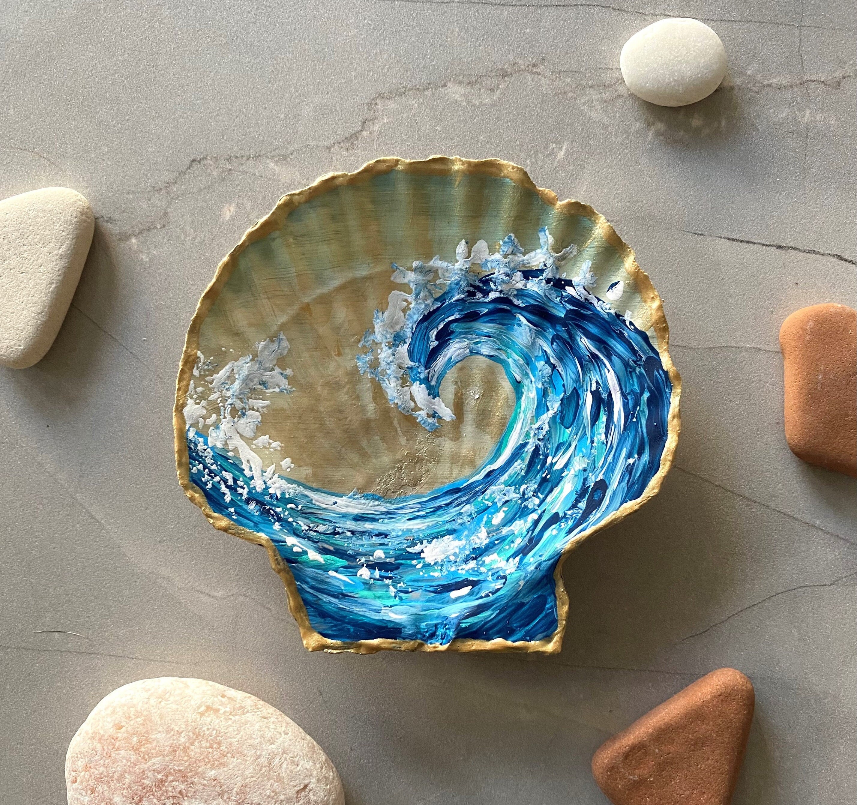 Ocean Wave Painted Scallop Shell - Etsy