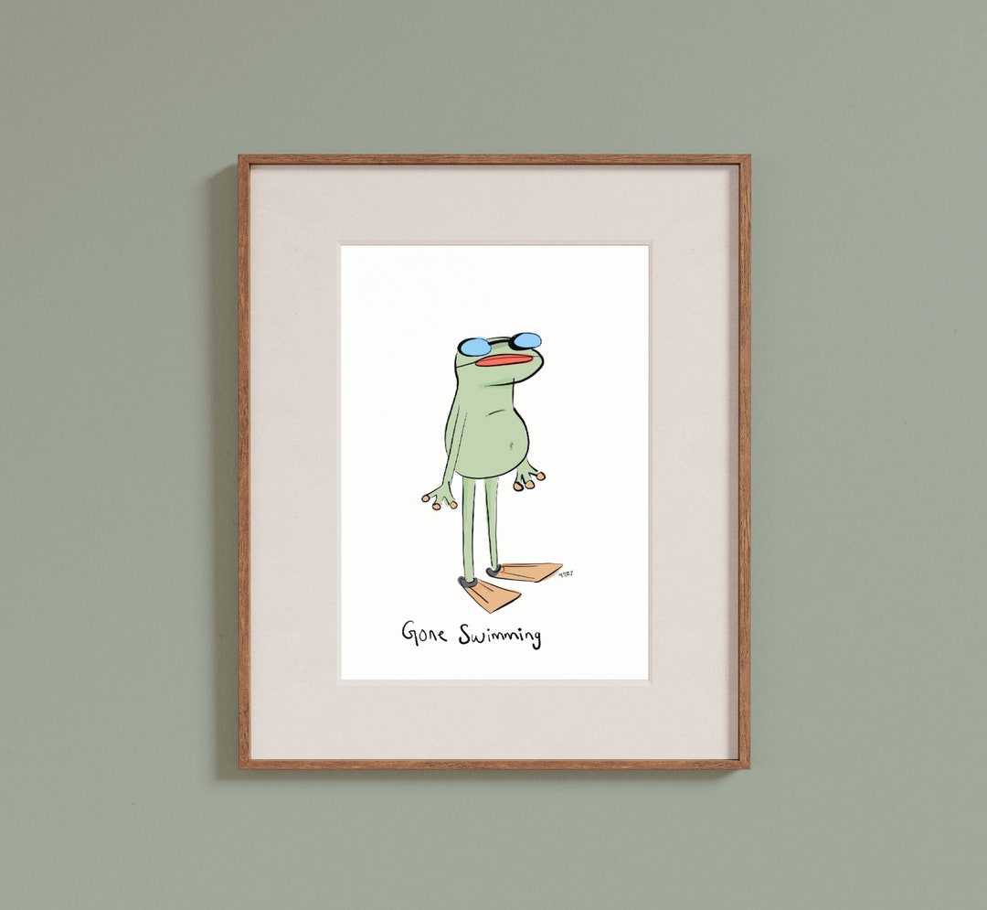 Gone Swimming Wall Print, Frog Poster, Positivity Poster, Quote Wall ...