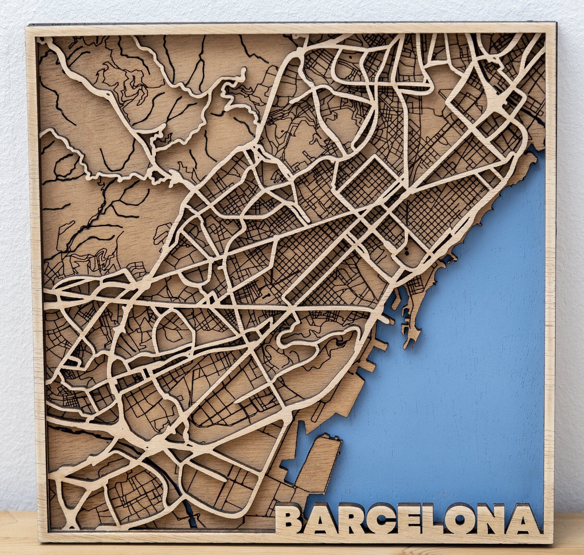 Mapa de Barcelona de madera, Mapa de Barcelona 3D, Regalo personalizado ...
