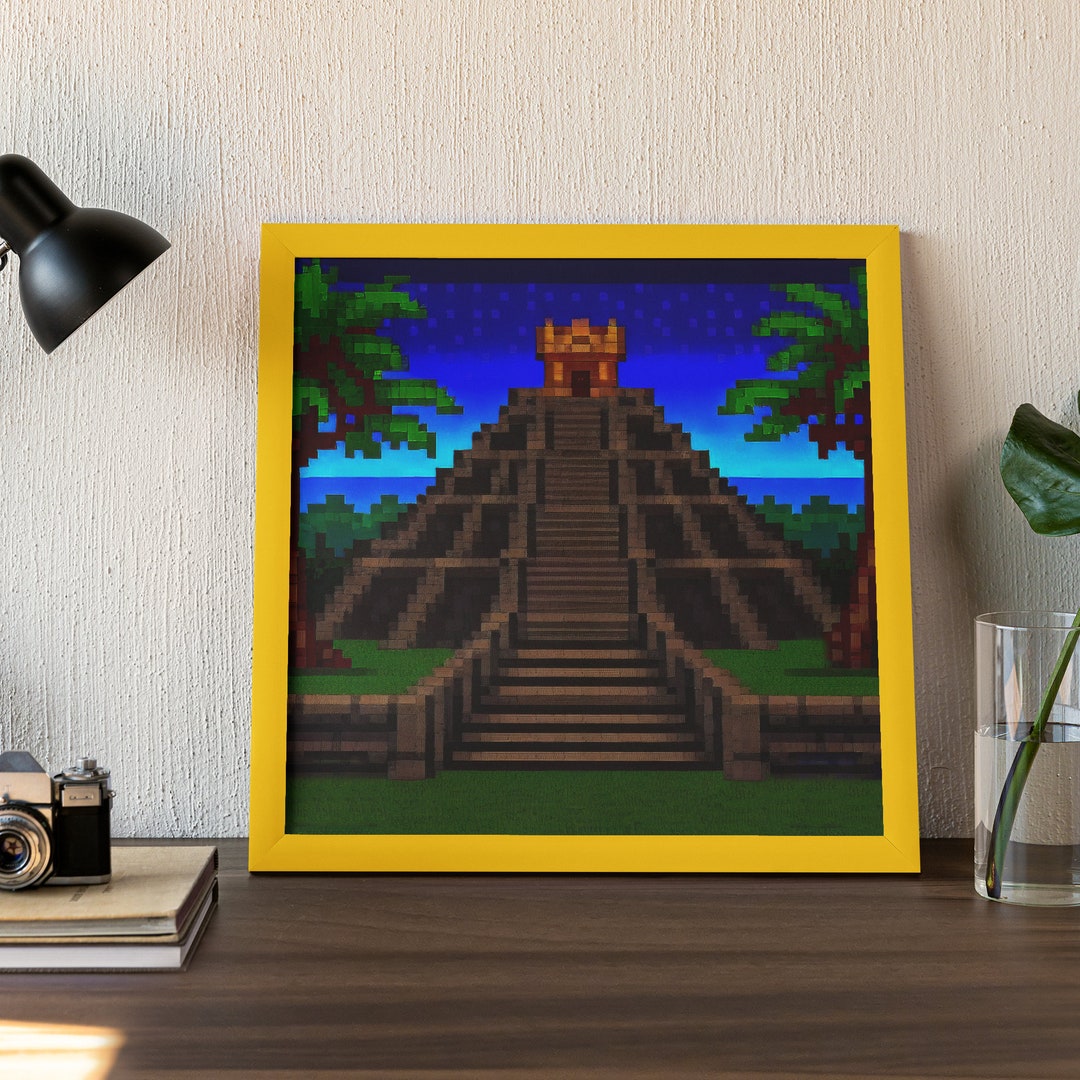 Video Game Pixel Art Island Temple, Retro 8 Bit Wall Decor, Nostalgic ...