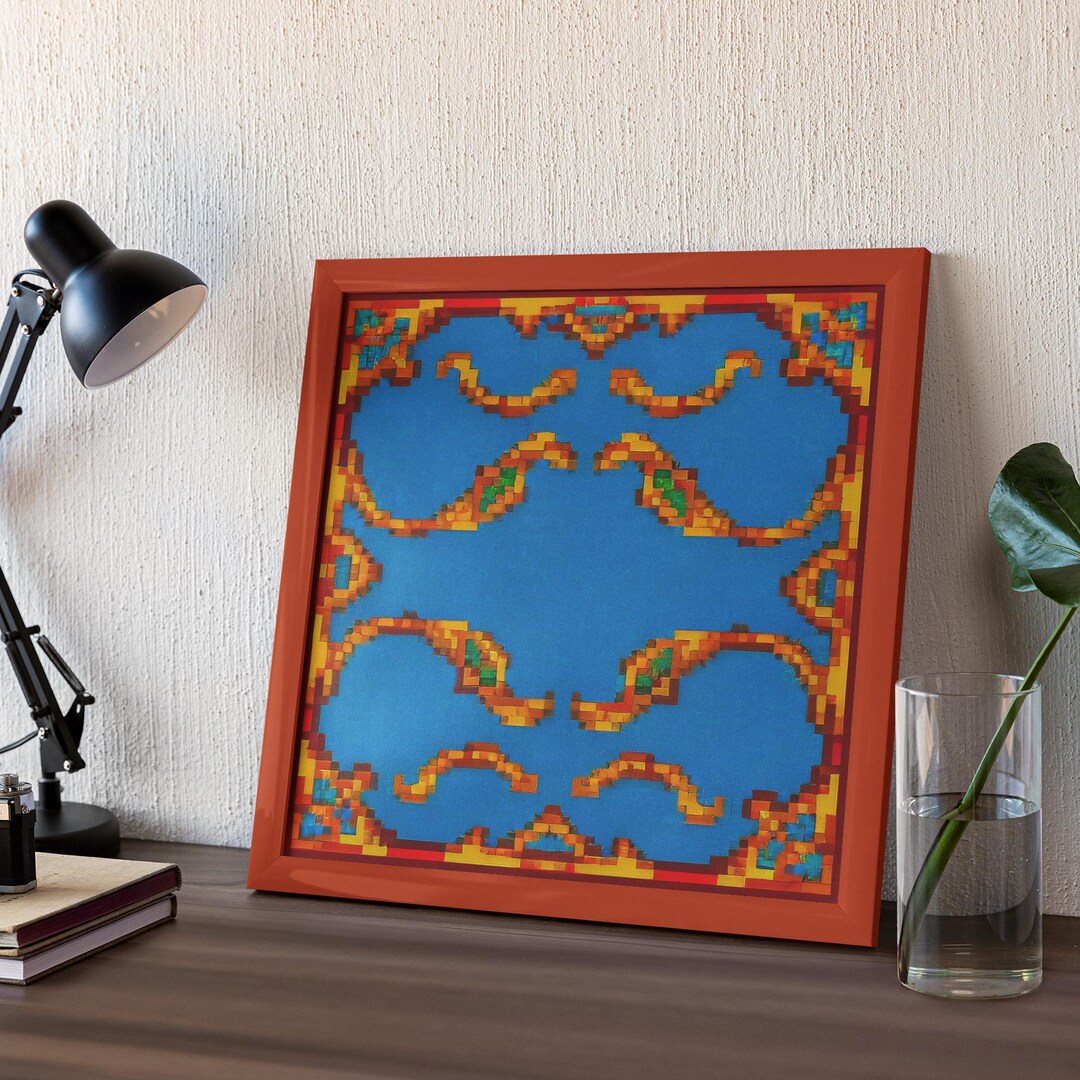 Video Game Pixel Art Aqua Fire Pattern, Retro 8bit Wall Decor ...