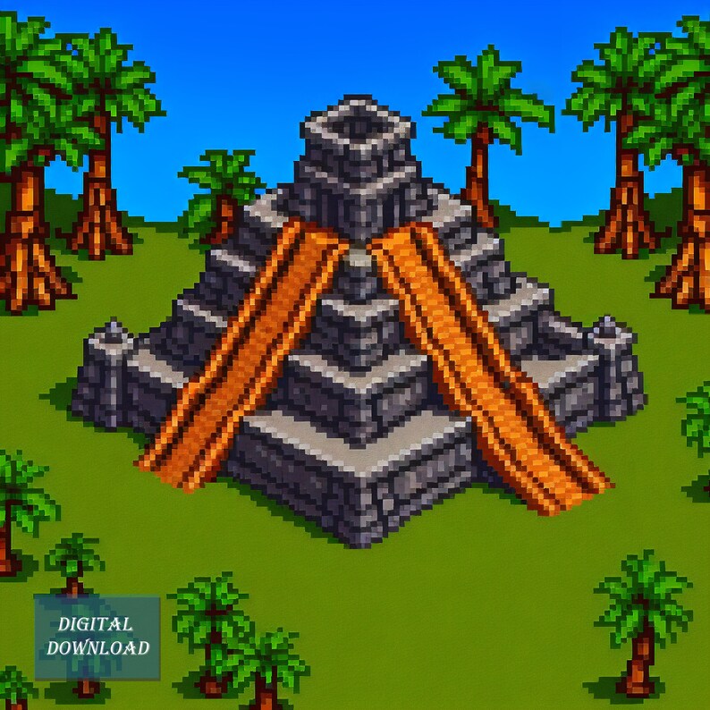 Video Game Pixel Art Fire Temple, Retro 8 Bit Wall Decor, Nostalgic ...