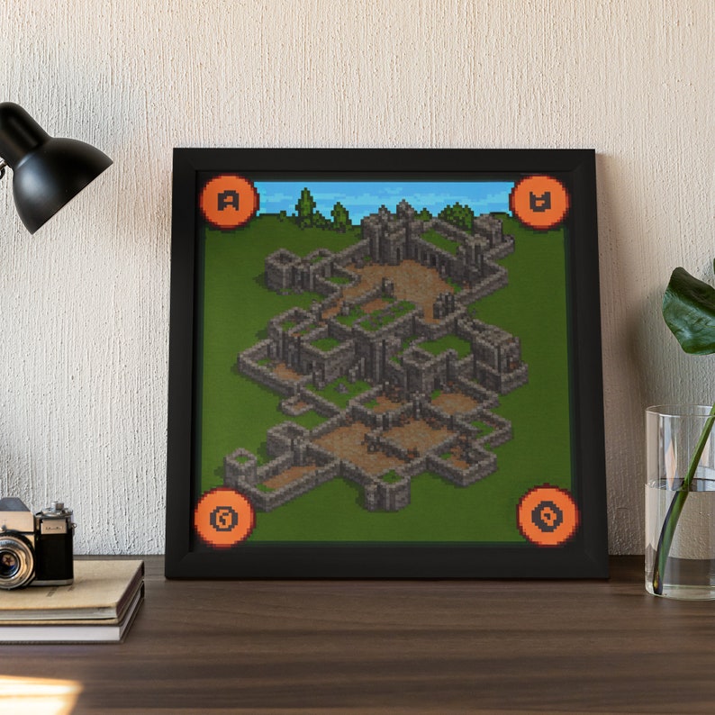 Video Game Pixel Art Castle Ruins, Retro 8 Bit Wall Decor, Nostalgic ...