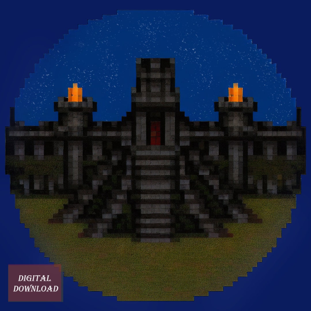 Video Game Pixel Art Night Temple, Retro 8 Bit Wall Decor, Nostalgic ...