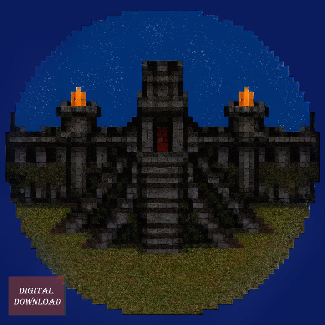Video Game Pixel Art Night Temple, Retro 8 Bit Wall Decor, Nostalgic ...