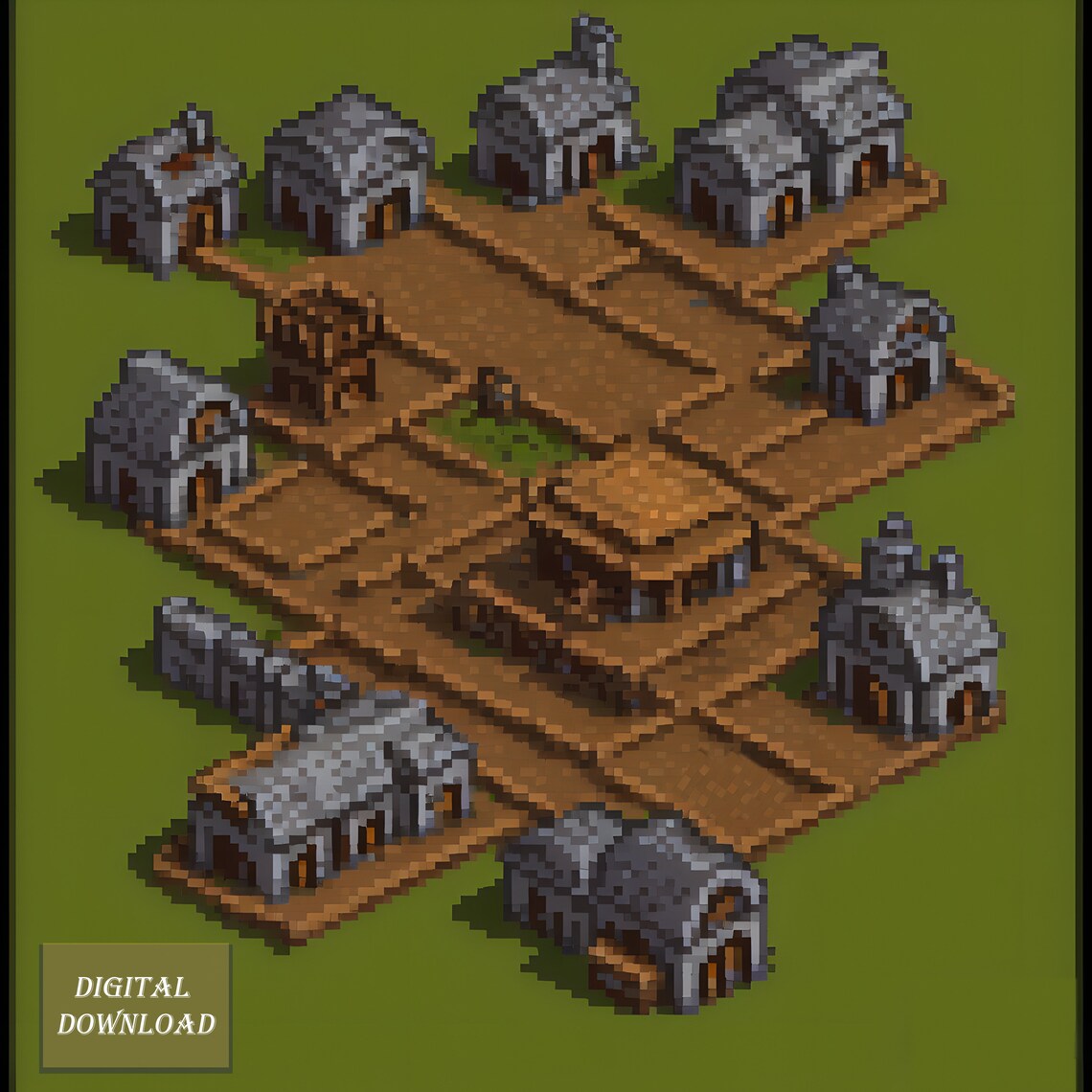 Video Game Pixel Art Farm Village, Retro 8 Bit Wall Decor, Nostalgic ...