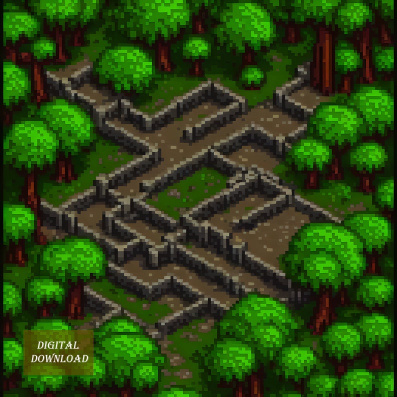 Video Game Pixel Art Jungle Ruins, Retro 8 Bit Wall Decor, Nostalgic ...