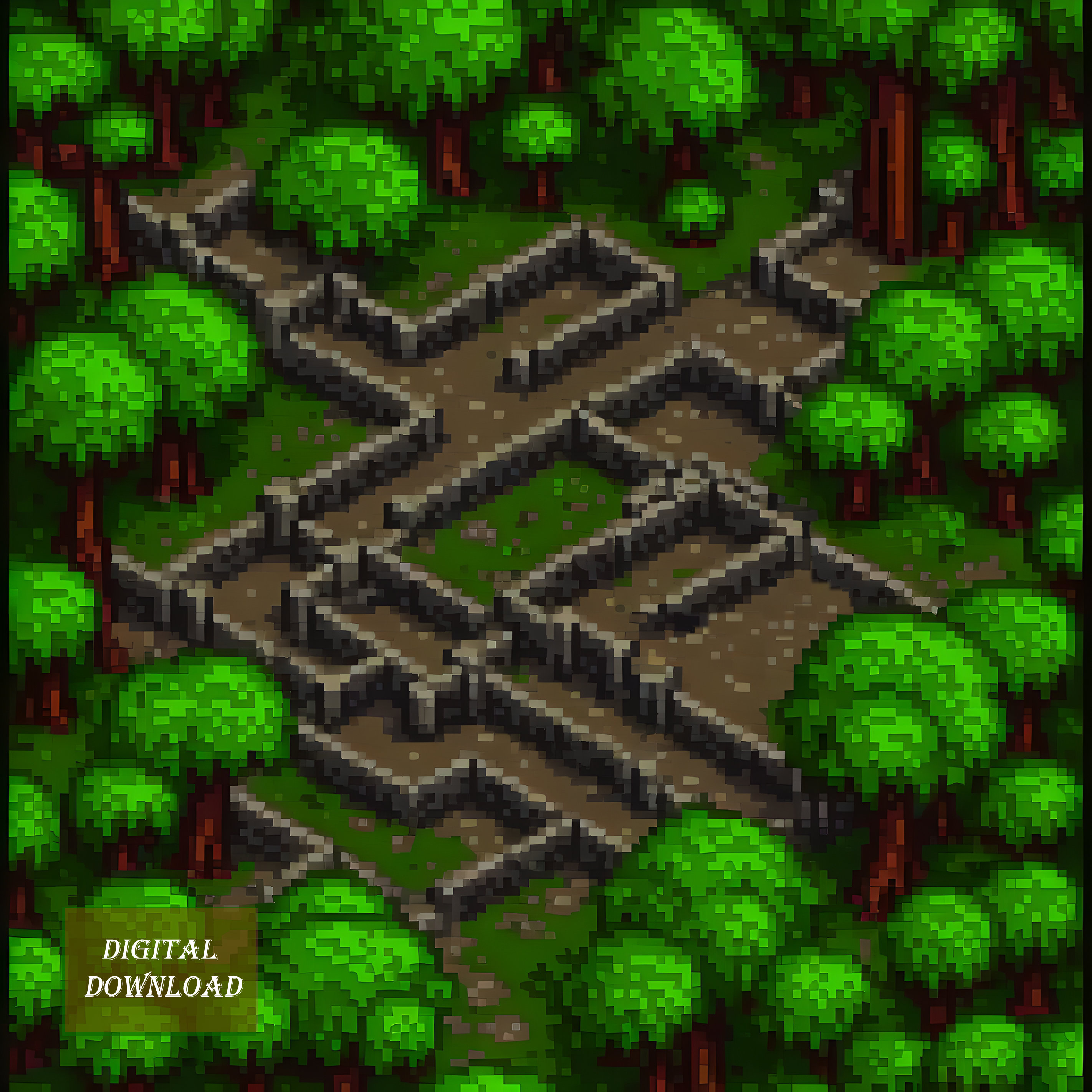 Video Game Pixel Art Jungle Ruins, Retro 8 Bit Wall Decor, Nostalgic ...