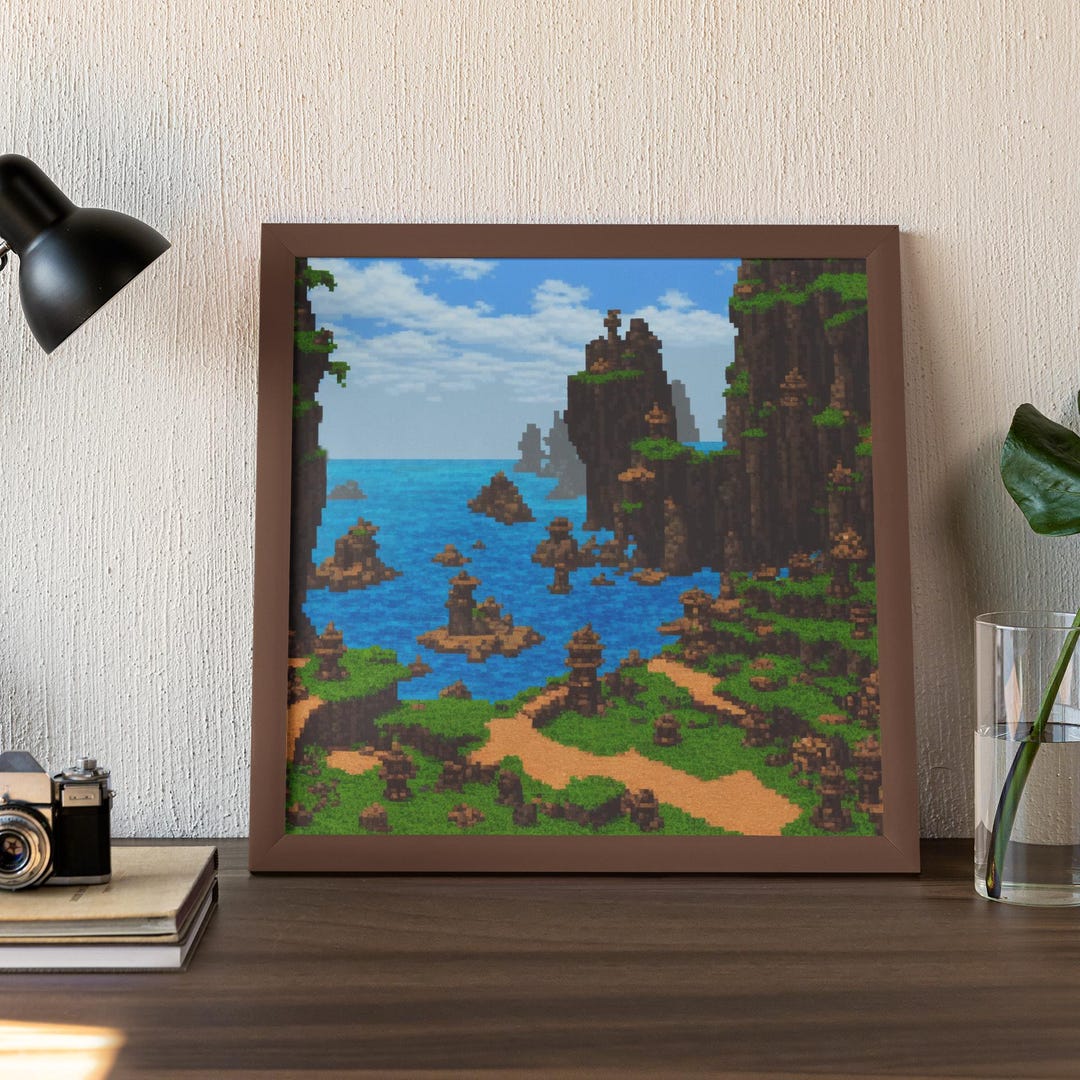 Video Game Pixel Art Costal Bluff, Retro 8 Bit Wall Decor, Nostalgic ...