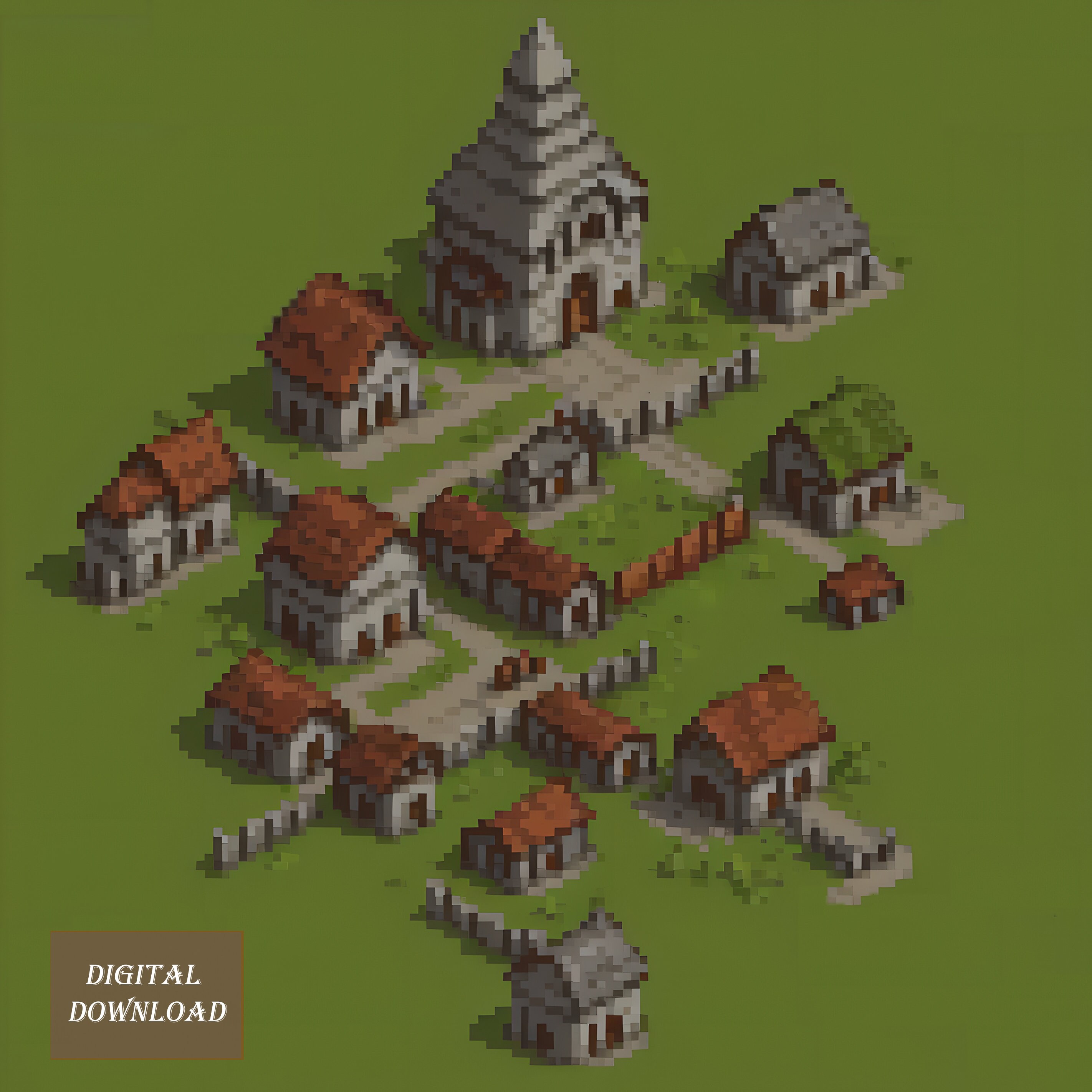 Video Game Pixel Art, Small Village, Retro 8 Bit Wall Decor, Nostalgic ...