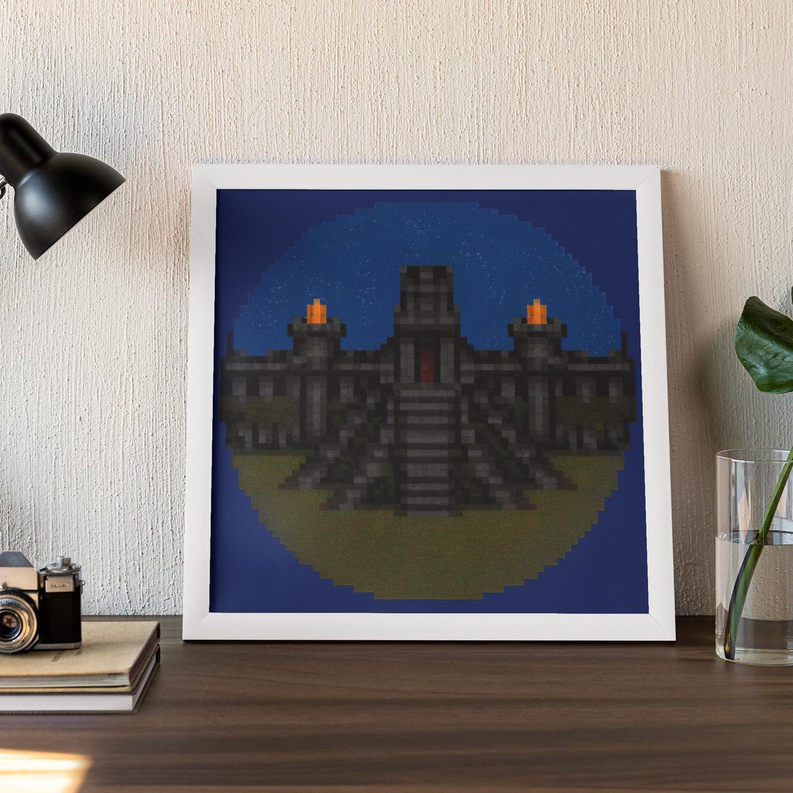 Video Game Pixel Art Night Temple, Retro 8 Bit Wall Decor, Nostalgic ...