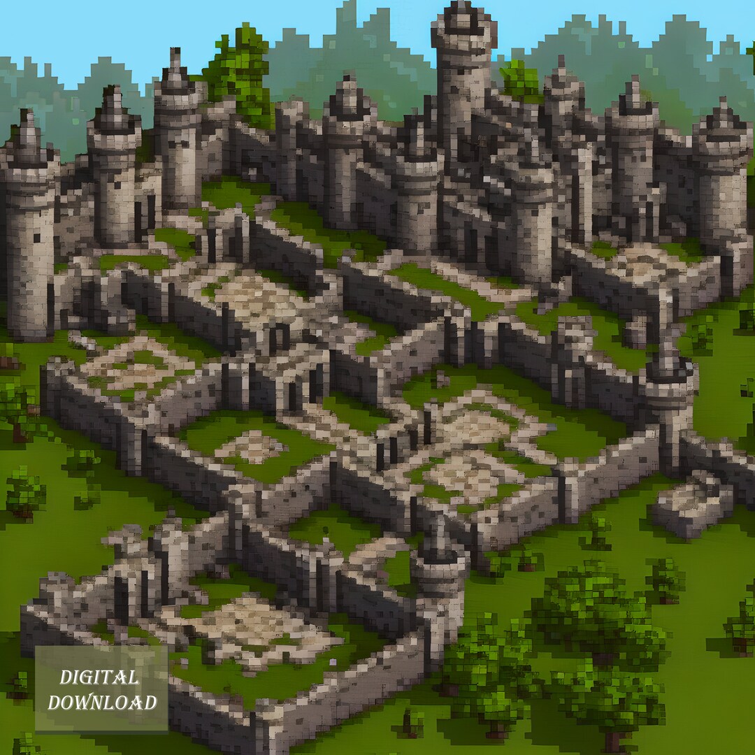 Video Game Pixel Art Forest Castle, Retro 8 Bit Wall Decor, Nostalgic ...