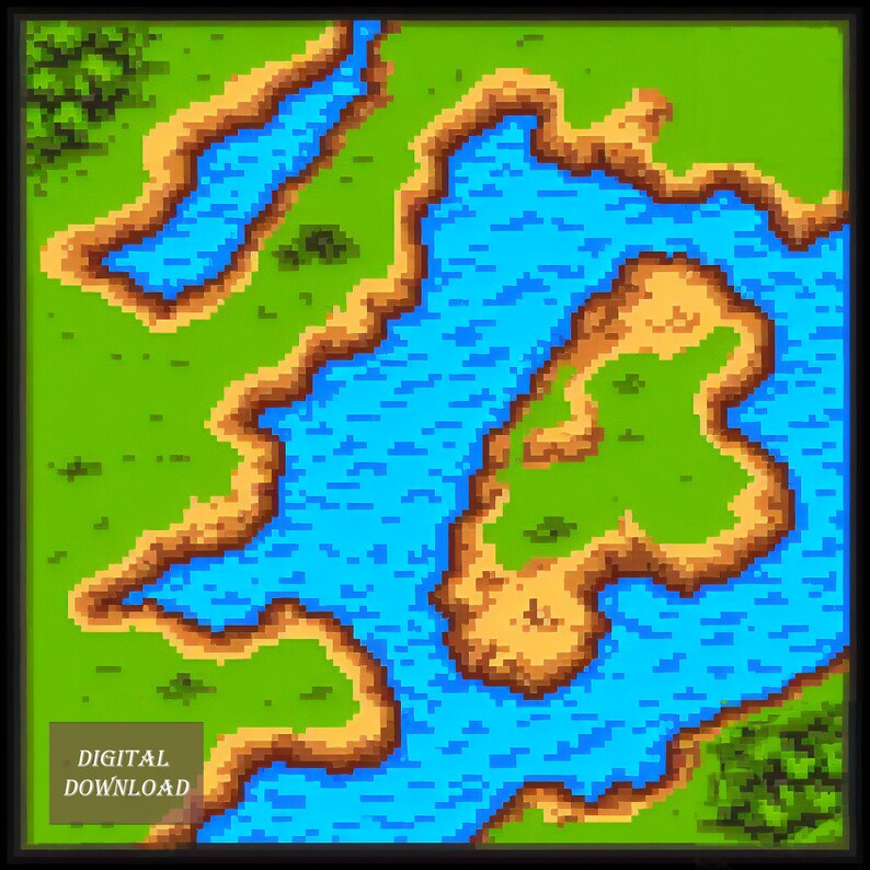 Video Game Pixel Art Quiet River, Retro 8 Bit Wall Decor, Nostalgic ...