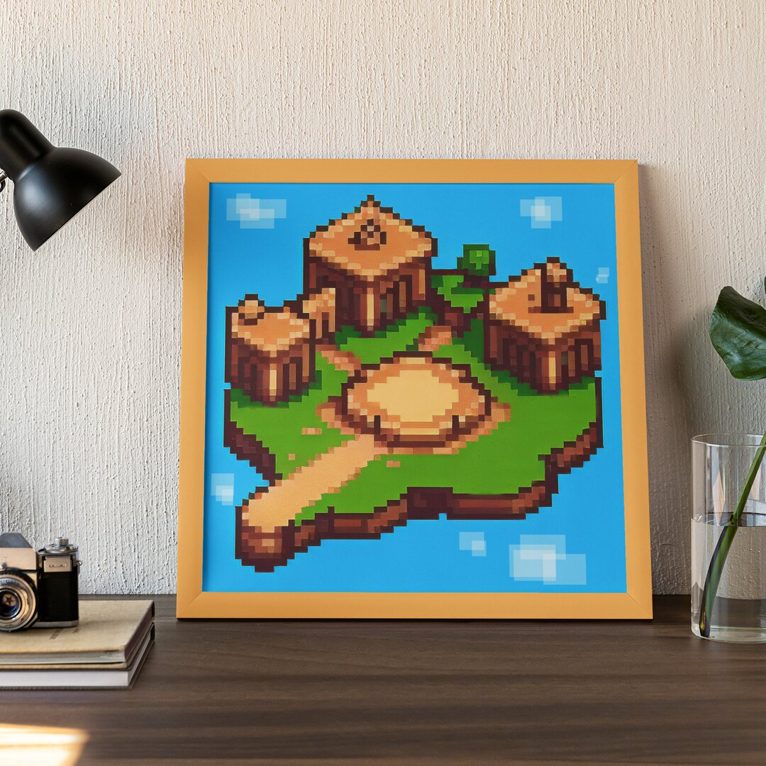 Video Game Pixel Art Sky Village, Retro 8 Bit Wall Decor, Nostalgic ...