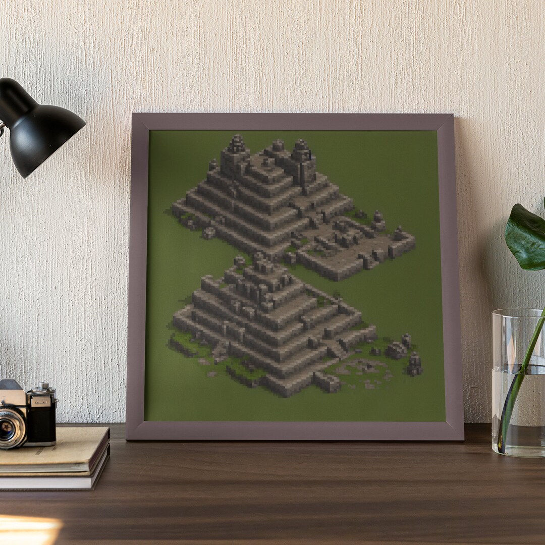 Video Game Pixel Art Mayan Temples, Retro 8 Bit Wall Decor, Nostalgic ...