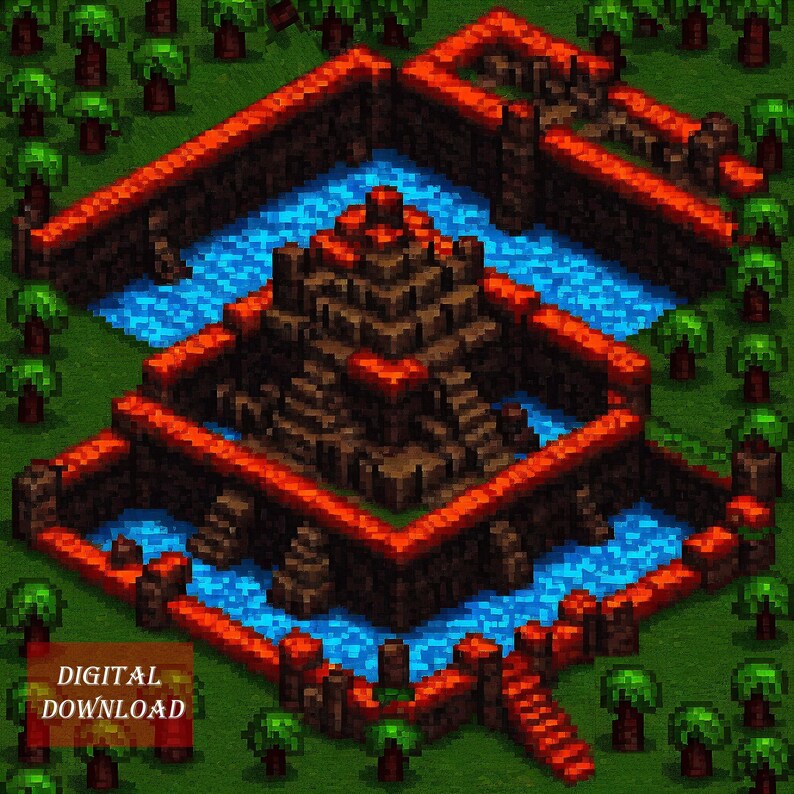 Video Game Pixel Art Mayan Temple, Retro 8 Bit Wall Decor, Nostalgic ...