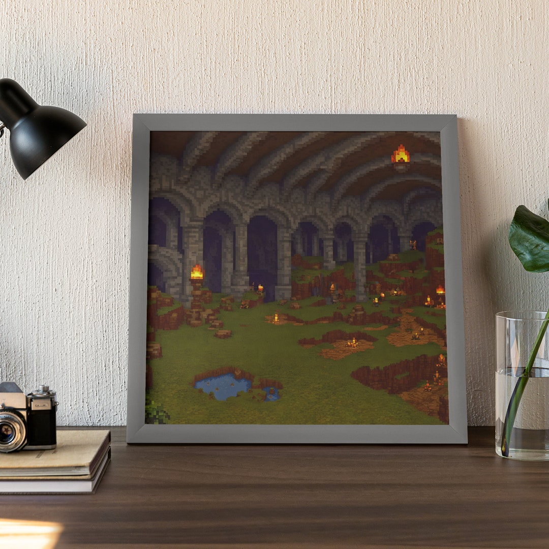 Video Game Pixel Art Cave, Retro 8 Bit Wall Decor, Nostalgic Arcade ...