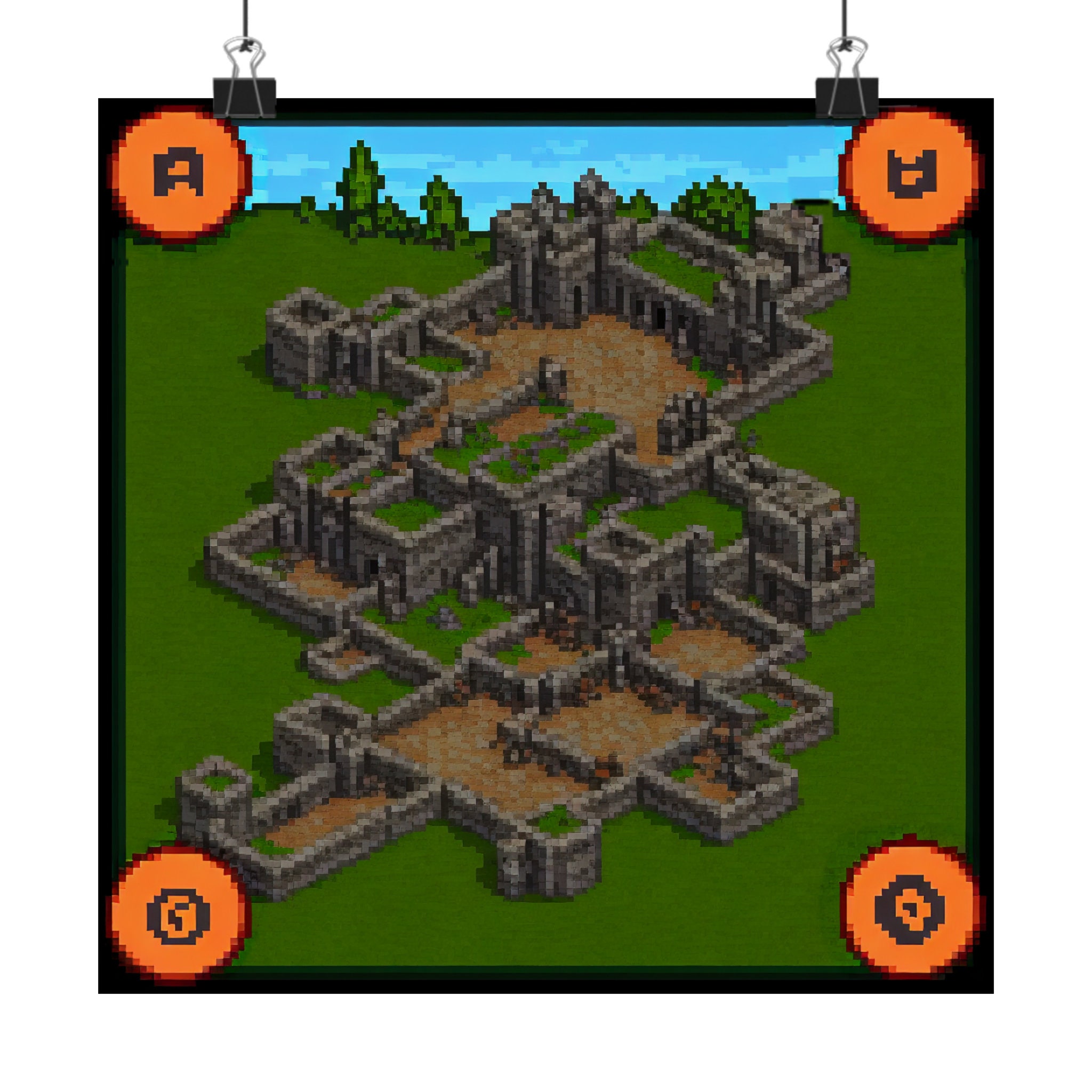 Video Game Pixel Art Castle Ruins, Retro 8 Bit Wall Decor, Nostalgic ...