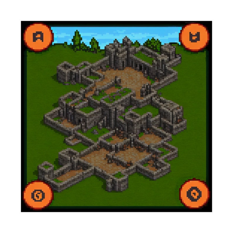 Video Game Pixel Art Castle Ruins, Retro 8 Bit Wall Decor, Nostalgic ...