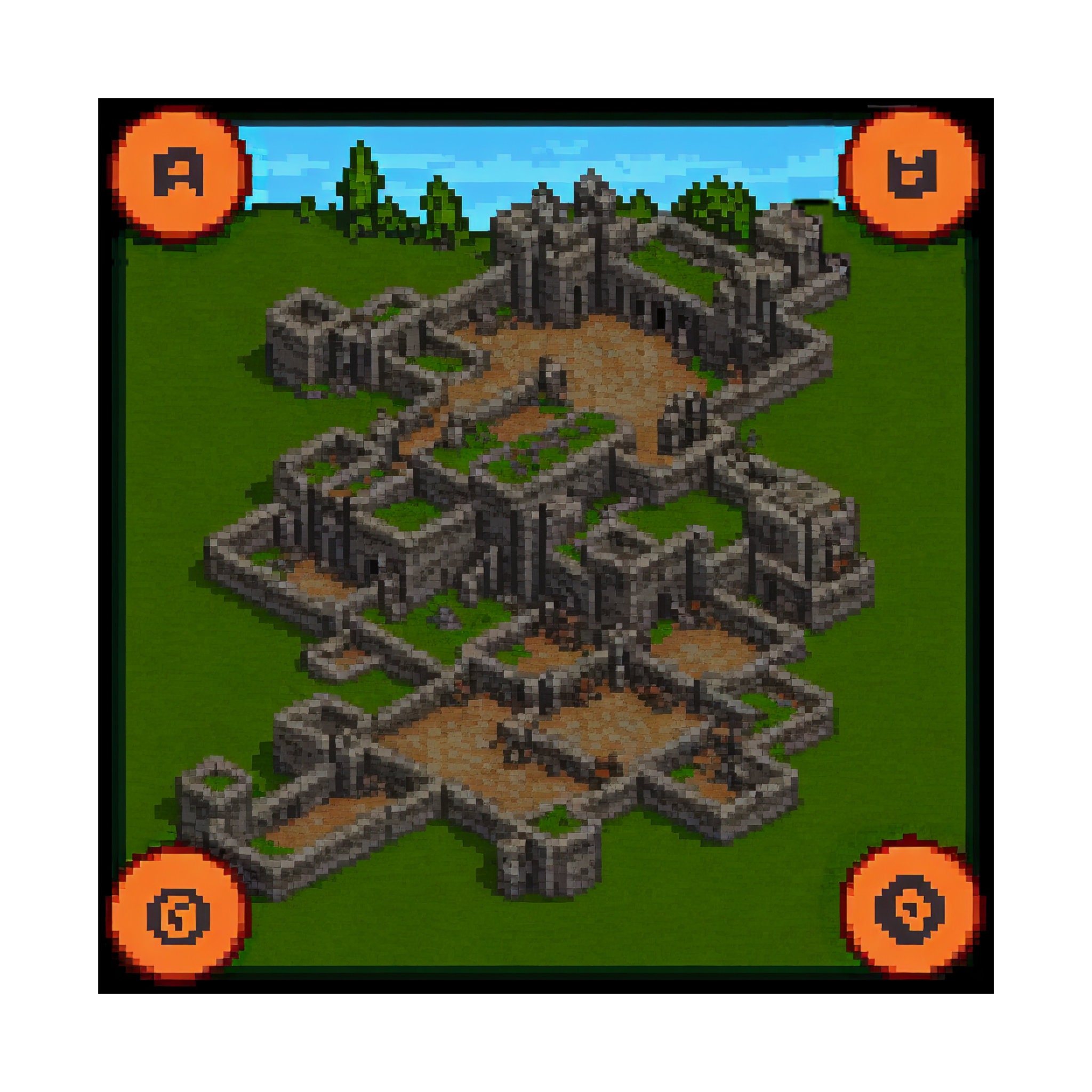 Video Game Pixel Art Castle Ruins, Retro 8 Bit Wall Decor, Nostalgic ...