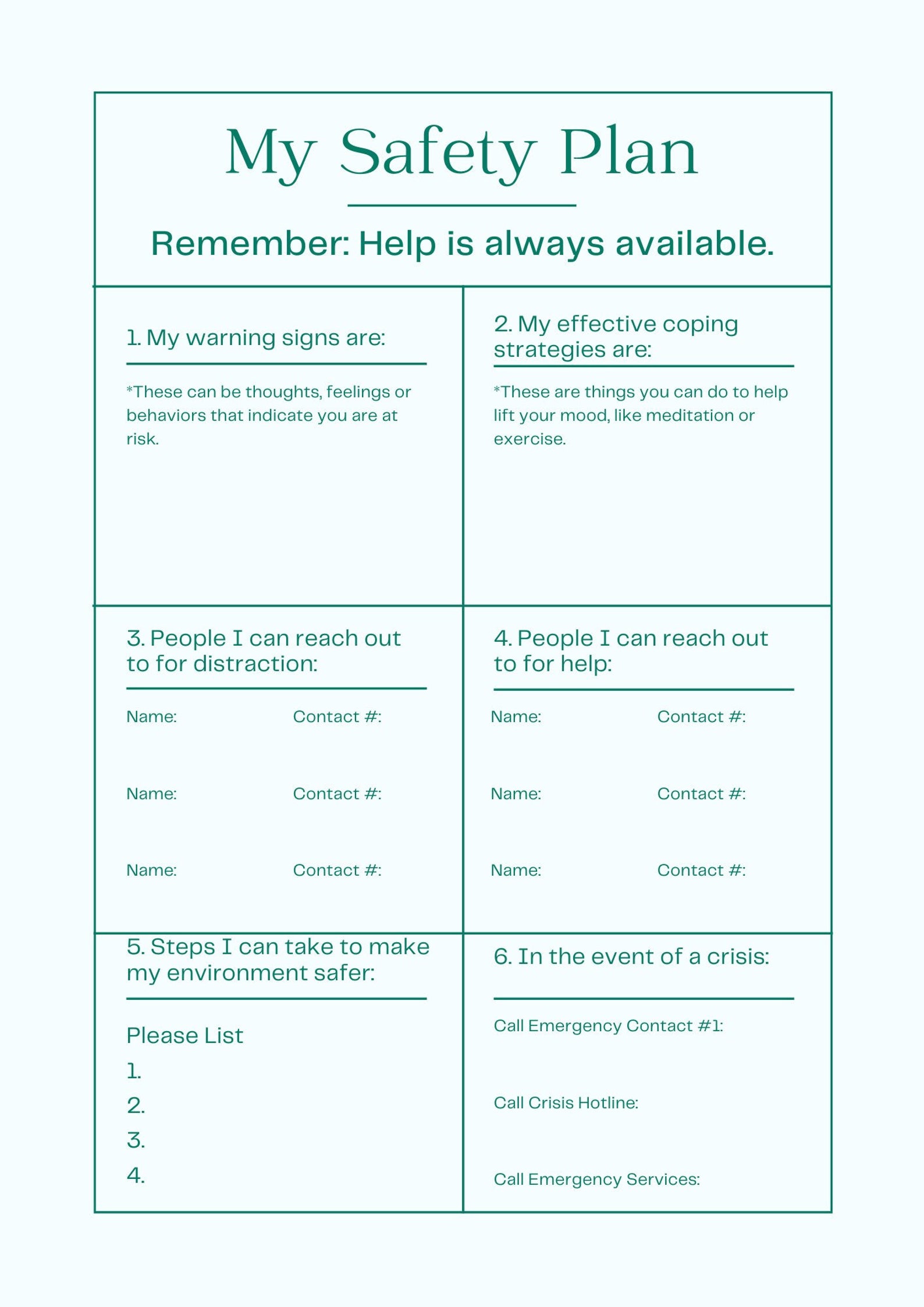 Safety Plan Template - Etsy