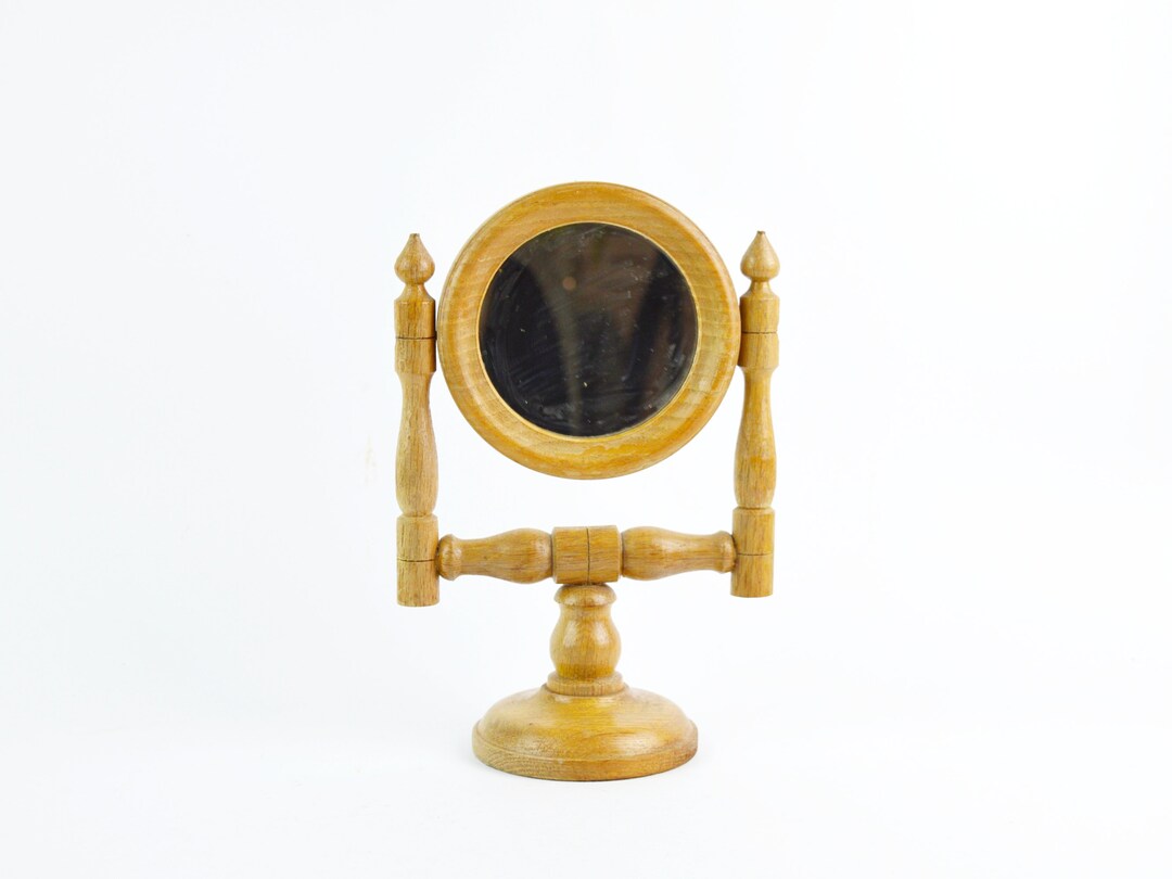 Vintage Mirror With Stand, Swivel Makeup Mirror, Retro Wooden Reflector ...