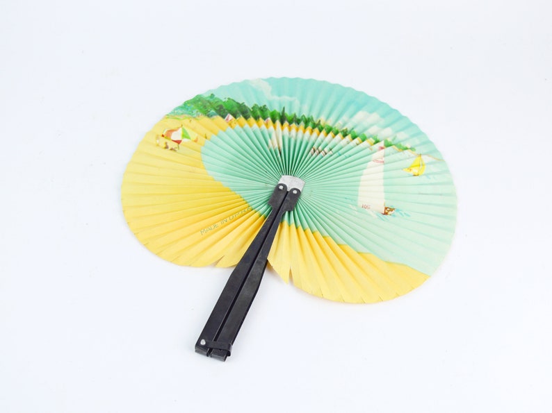 Vintage South Korean Folding Fan, Retro Collapsible Fan, Green Hand ...