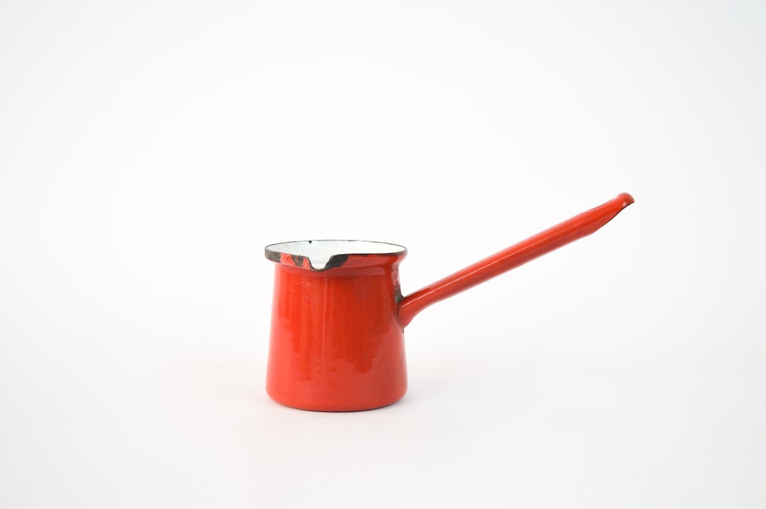 Vintage Enamel Turkish Coffee Pot, Rustic Red Stovetop, Retro Coffee ...