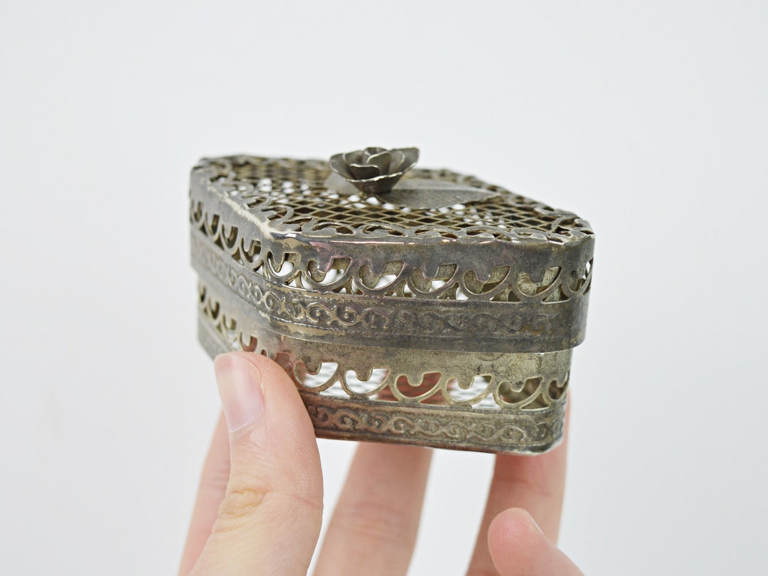 Vintage Metal Jewelry Box, Small Rose Ornament Box, Art Nouveau Box ...