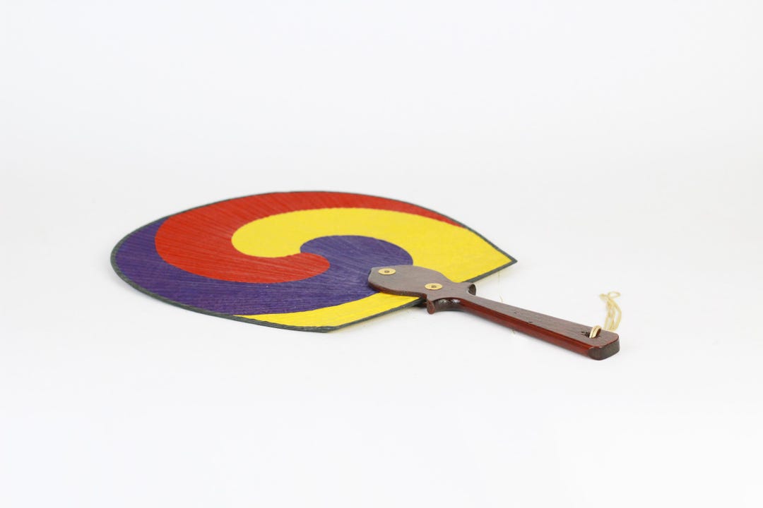 Vintage Hand Fan, Oriental Fixed Fan, Wooden Round Paddle, Elegant ...