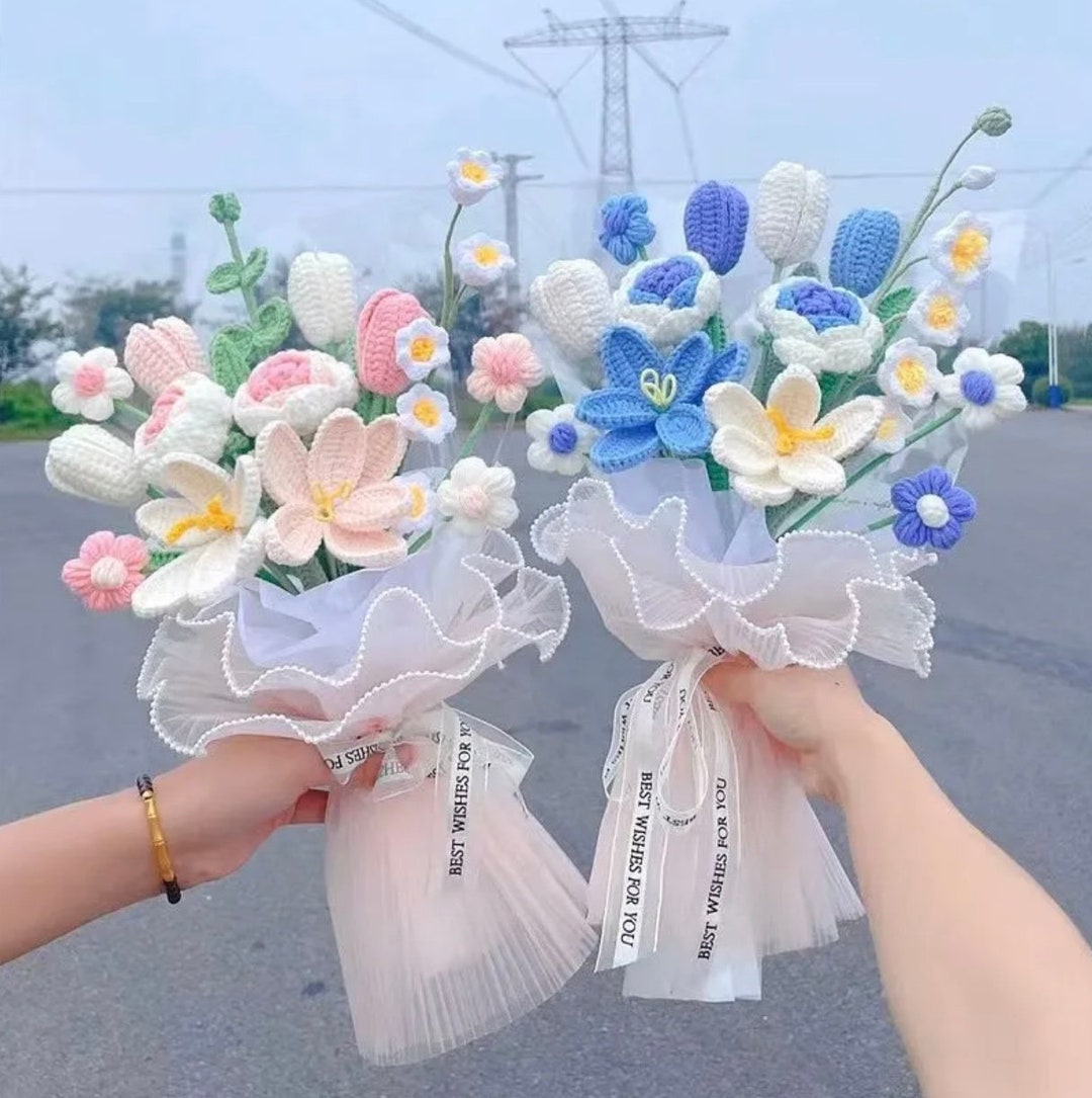 Knitted Eternal Flower Bouquets Handmade Woven Gifts House Decor ...