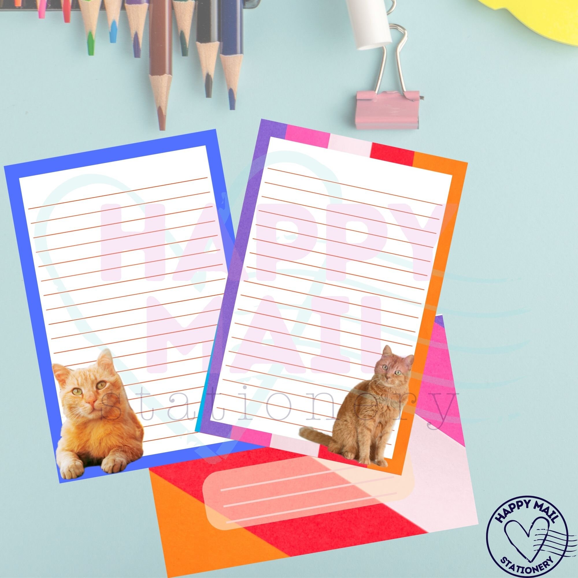 Cat Friends Pen Pal Printable Pack | Digital Cat Lined Paper | Kitten ...