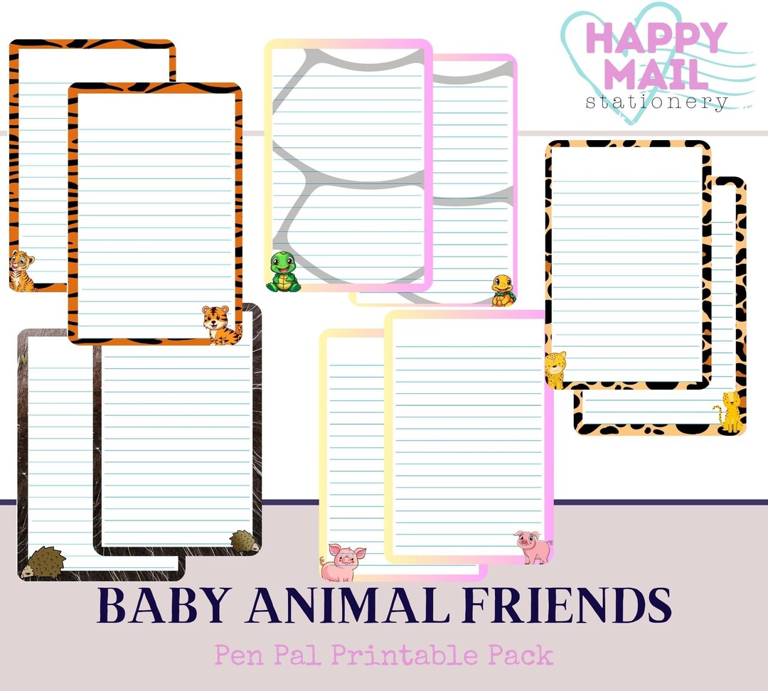 Baby Animal Friends Pen Pal Printable Pack | Cute Animal Digital ...