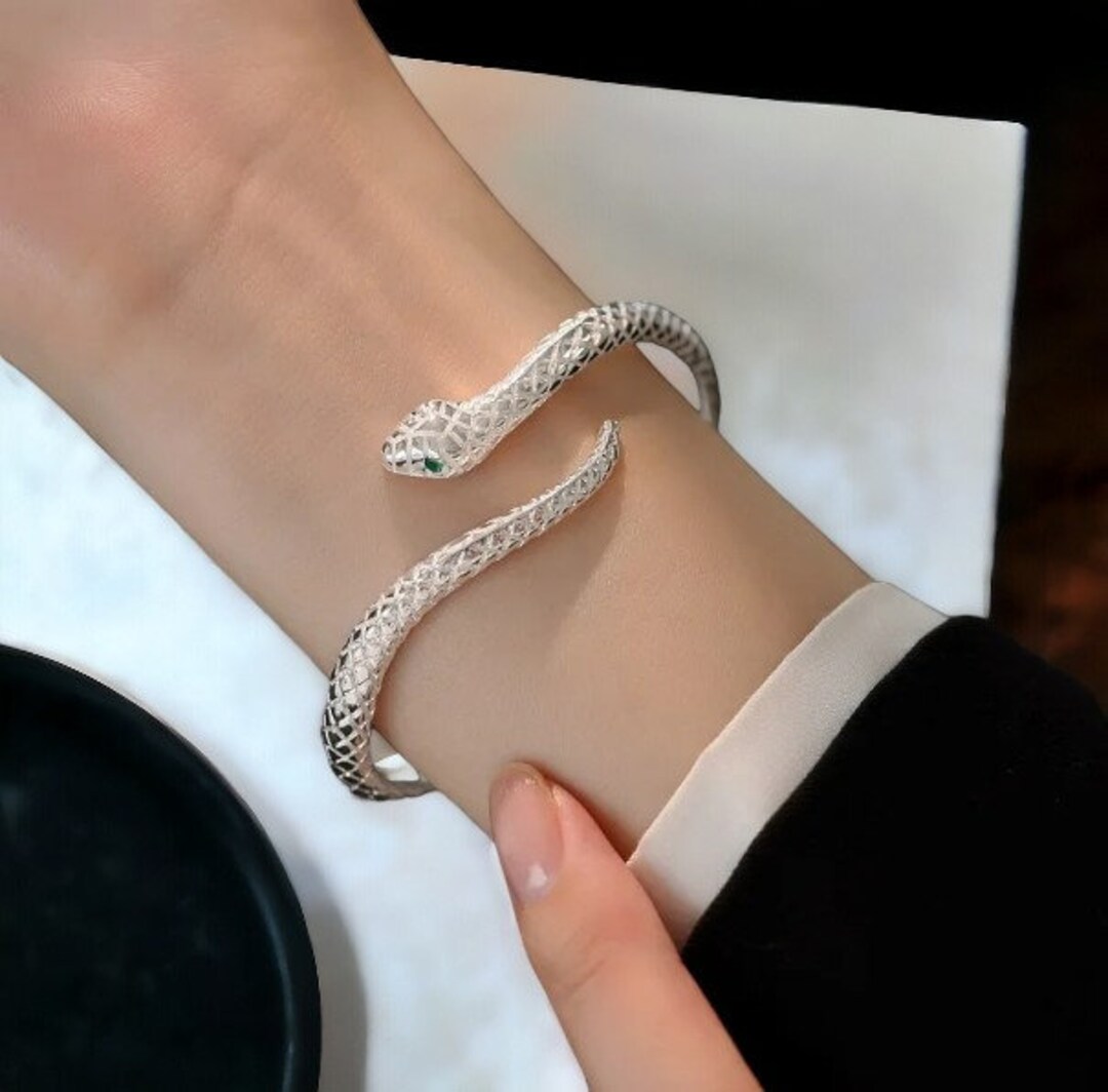 925 Sterling Silver Snake Bracelet, Goth Bracelet With Snake Pendant ...