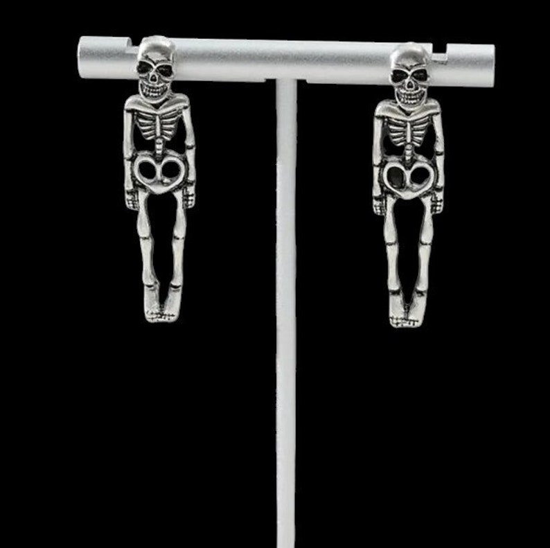 Gothic Skeleton Earrings, Retro Skeleton Earrings, Silver Skeleton Earrings, Gothic Skull ...