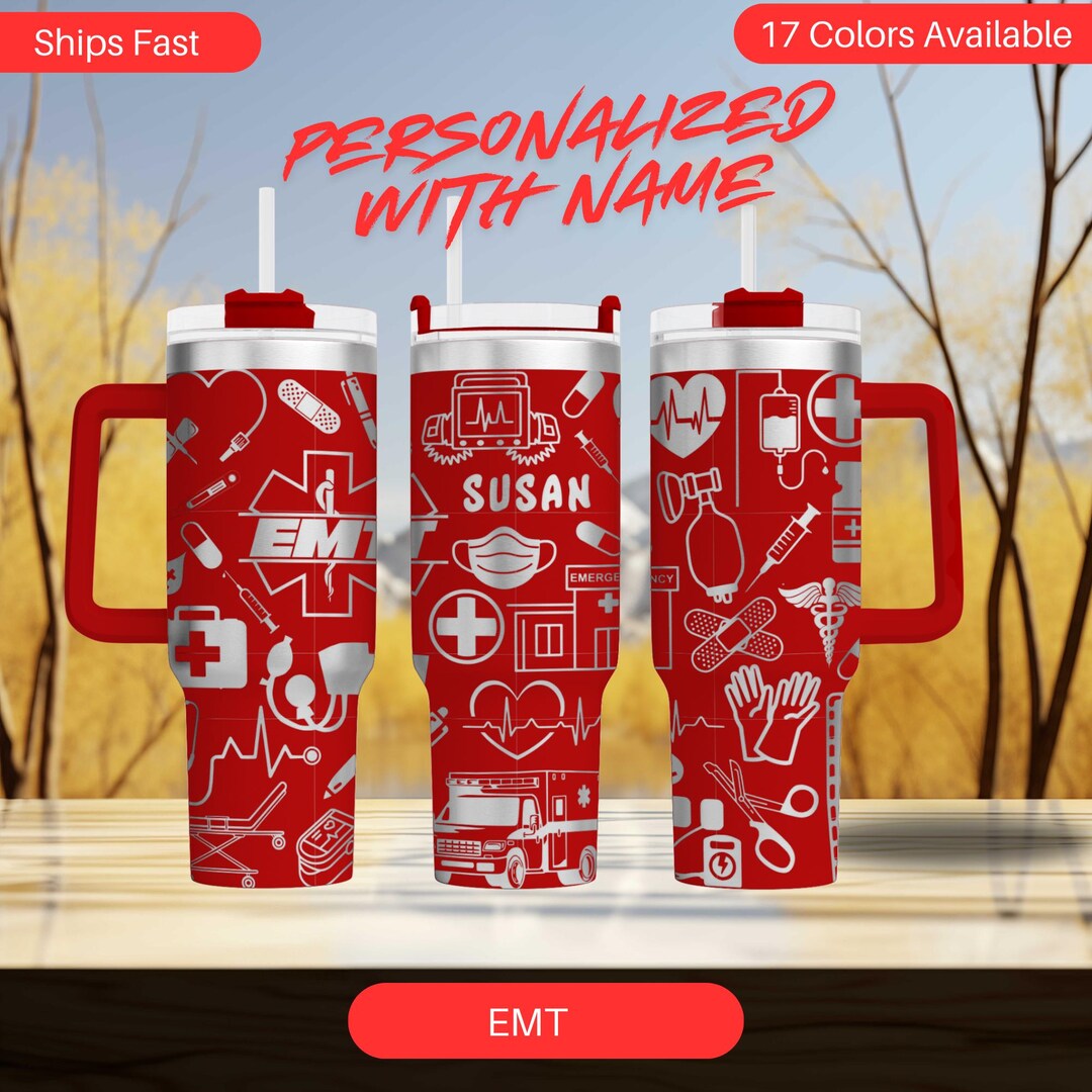 EMT Gift Personalized Tumbler With Handle | Laser Engraved EMS Gift for ...