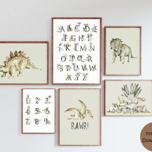 Kids Dinosaur Printable Bundle, Dinosaur Wall Art, Numbers Poster ...