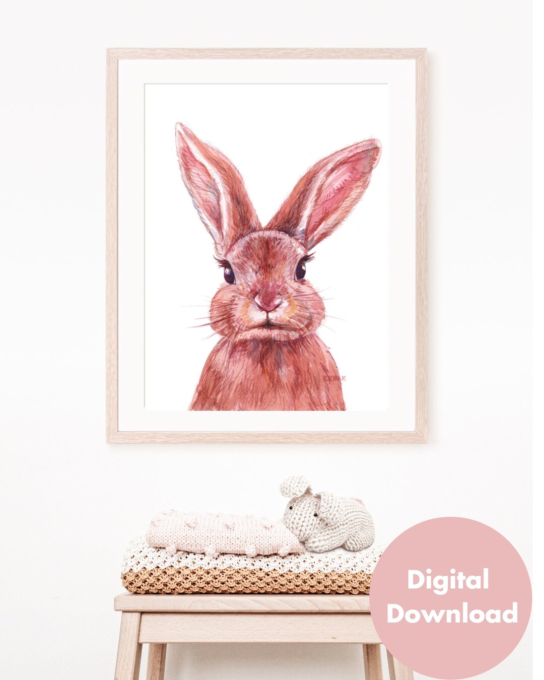 Nursery Bunny Pink Wall Art, Bunny Art, Bunny Wall Decor, Bunny Nursery ...