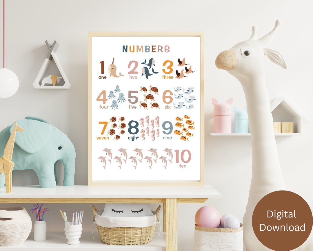 Under the Sea Nursery Prints, Nautical Ocean Animal Posters, Number ...