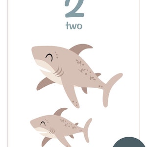 Under the Sea Nursery Prints, Nautical Ocean Animal Flash Card, Number ...