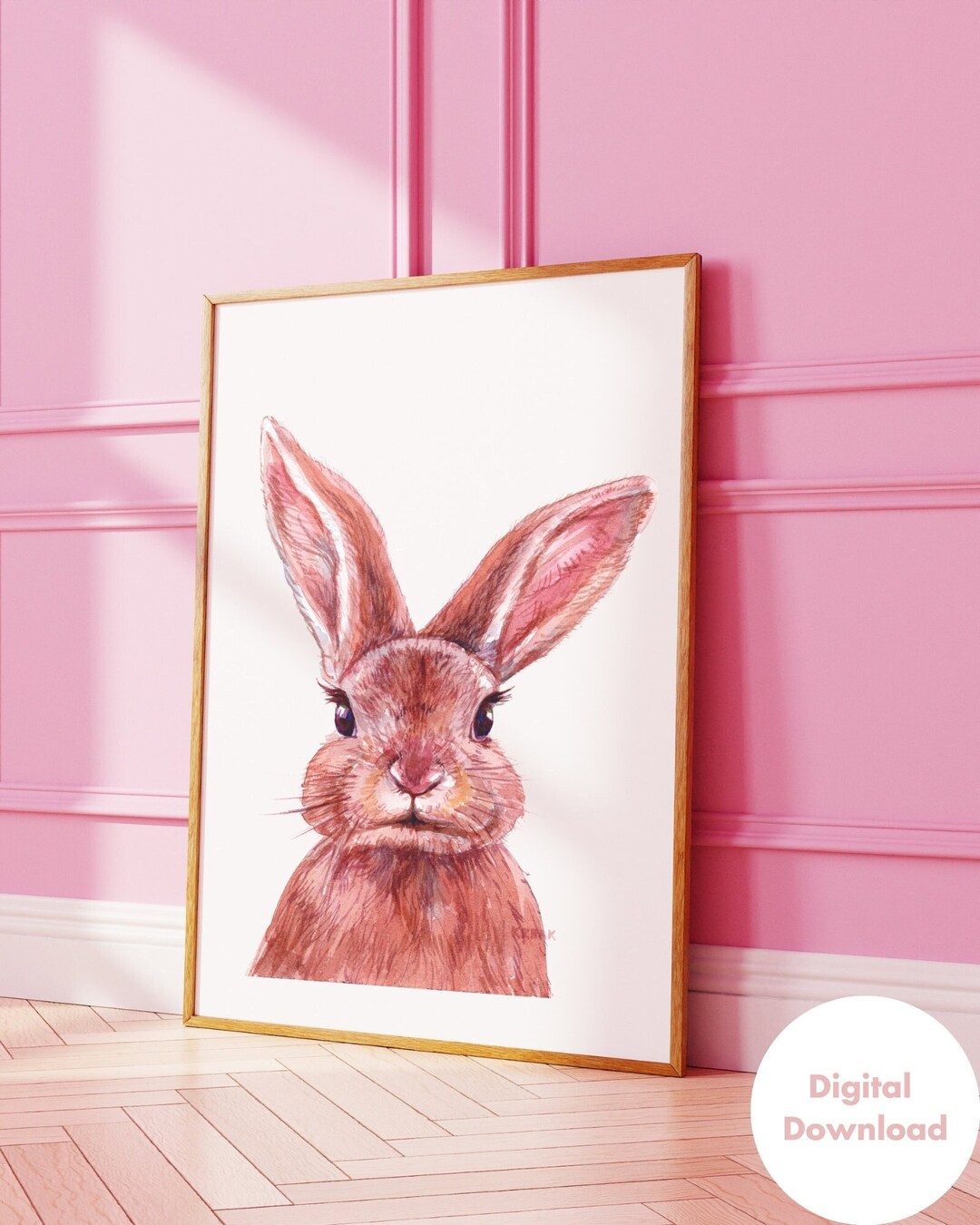 Nursery Bunny Pink Wall Art, Bunny Art, Bunny Wall Decor, Bunny Nursery ...