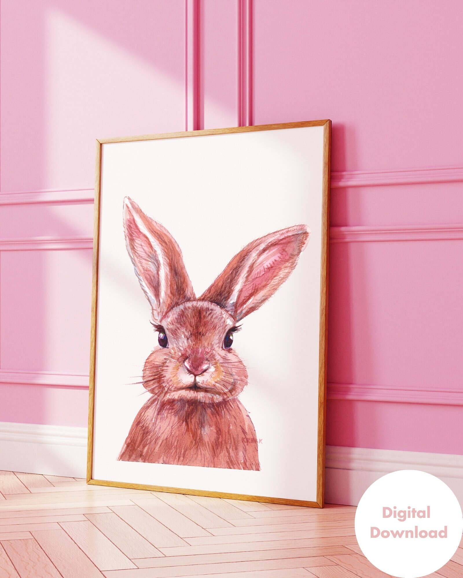 Nursery Bunny Pink Wall Art, Bunny Art, Bunny Wall Decor, Bunny Nursery ...