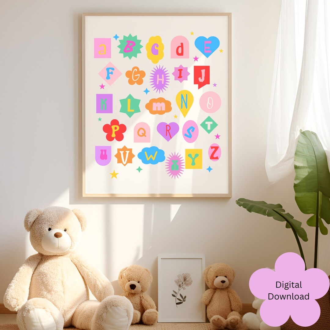 Colorful Alphabet Wall Art Digital Print, Pink Girly Wall Art, Alphabet ...