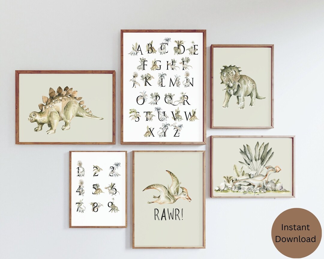Kids Dinosaur Printable Bundle, Dinosaur Wall Art, Numbers Poster ...
