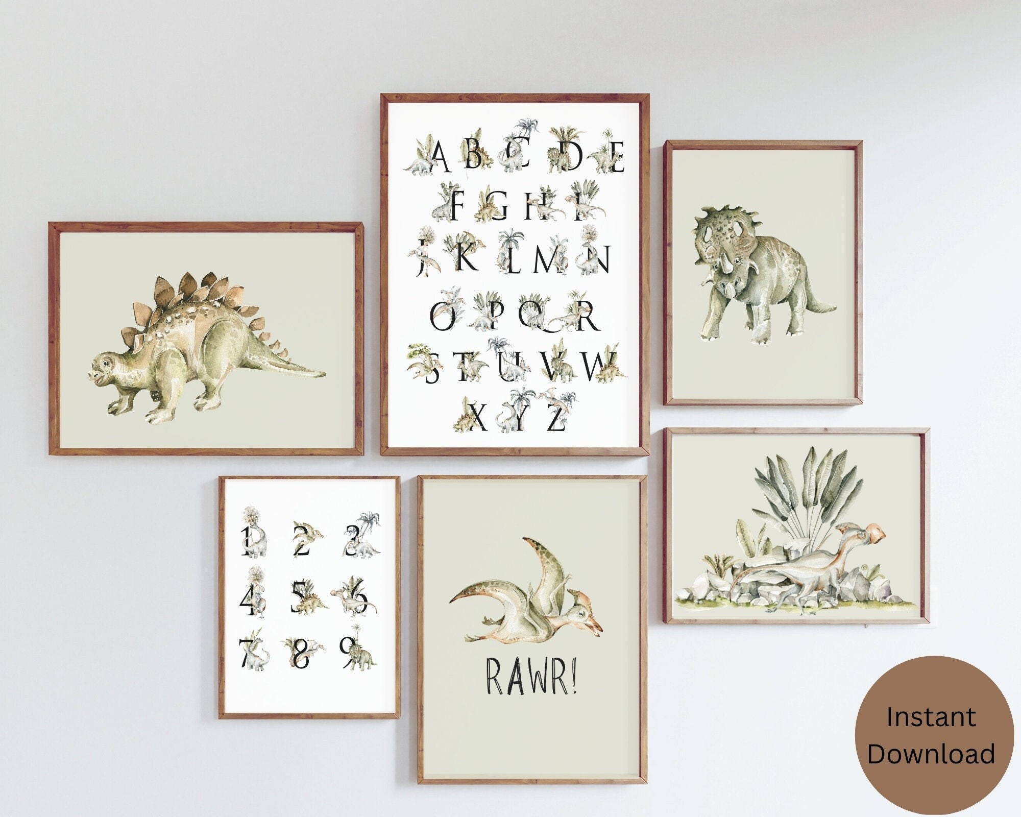 Kids Dinosaur Printable Bundle, Dinosaur Wall Art, Numbers Poster ...