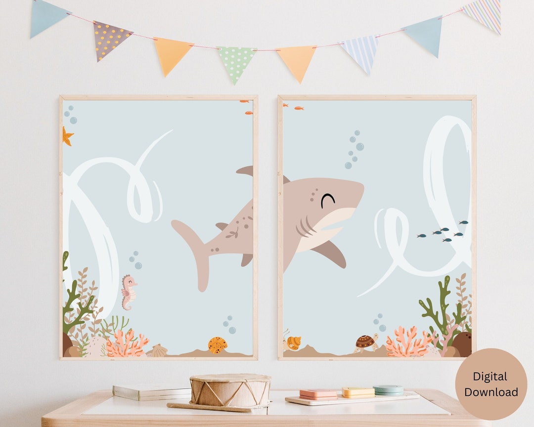 Set of 2 Ocean Nursery Prints,nautical Nursery,ocean Nursery,shark ...