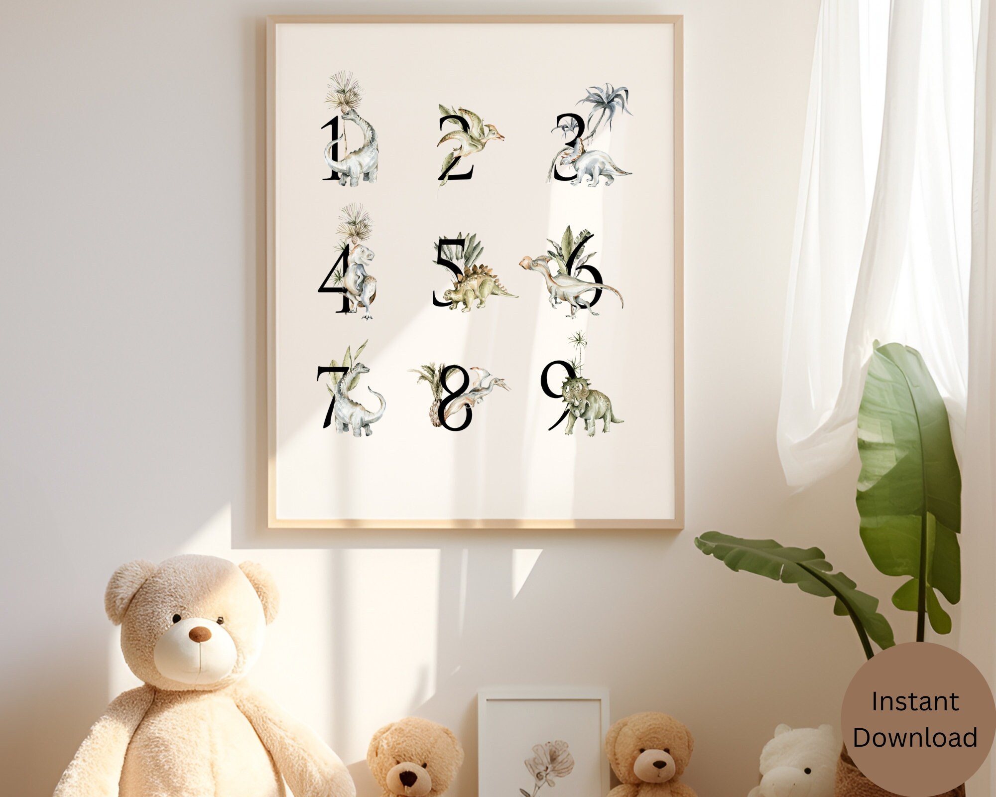 Kids Dinosaur Printable Bundle, Dinosaur Wall Art, Numbers Poster ...