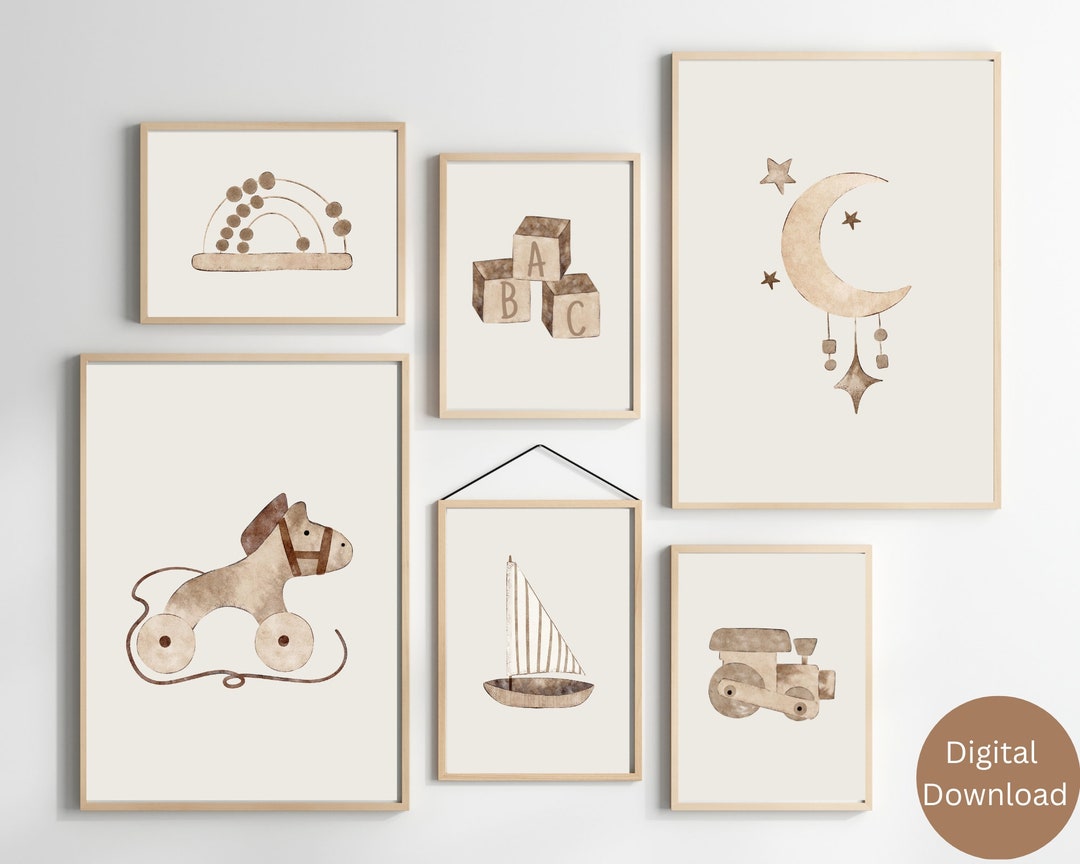 Neutral Nursery Print 6 Set, Gender Neutral Baby Art, Nursery Printable ...
